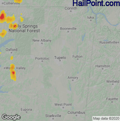 Hail Map for Tupelo, MS Region on September 15, 2025