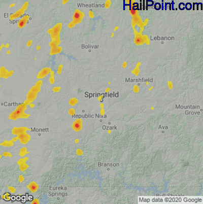 Hail Map for Springfield, MO Region on September 18, 2025