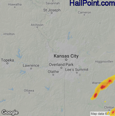 Hail Map for Kansas City, KS Region on September 18, 2025