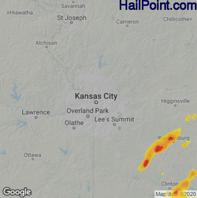 Hail Map for Kansas City, MO Region on September 18, 2025