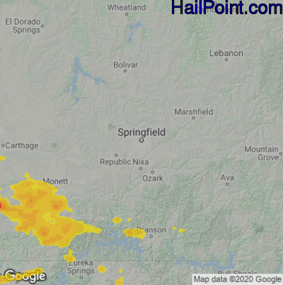 Hail Map for Springfield, MO Region on September 21, 2025