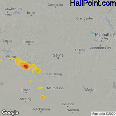 Hail Map for Salina, KS Region on September 21, 2025