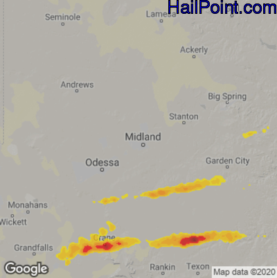 Hail Map for Midland, TX Region on October 18, 2025