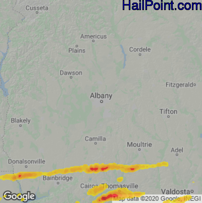 Hail Map for Albany, GA Region on November 9, 2025