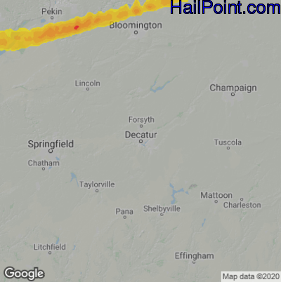 Hail Map for Decatur, IL Region on December 28, 2025